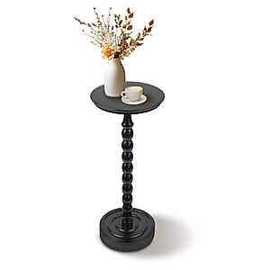 Boutitween Drink Table, Round Side Table with Solid Wood, Small Side Table for Small Spaces, Retro American Vintage Accent Table for Living Room, Bedroom, Black