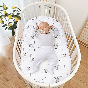 Vanillscent 2 Pack Cotton Bassinet Sheets Set for Boys Girls, Cozy Woodland Baby Cradle Sheets Fitted Hourglass, Oval & Rectangular Bassinet Mattress and Pads - Bear & Forest