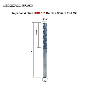 JIANXING 5/16" Extra Long Carbide Square End Mill for Alloy Steels/Hardened Steels, 4" Overall Length End Mill Bits, 4 Flute HRC 55 Deg AlTiN Coating, CNC Router Bits (1 Pieces)