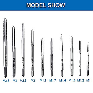 10 pcs Metric Tap Set M1 M1.2 M1.4 M1.6 M1.7 M1.8 M2 M2.5 M3 M3.5 for Clocks and Watches Tapping,Micro Taps Mini Metric Straight Flute Coarse Thread Design by Arbusb