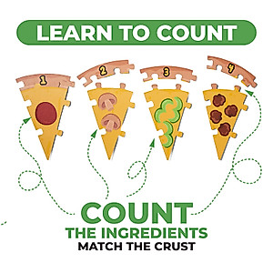 Abiliad 1-20 Double Sided Counting Pizza Puzzle - 7" Slices - 20 Piece Puzzle Teaches Counting 1-20, Number Recognition, and Motor Skills - Montessori Math Counting Puzzle