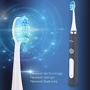 Mueller Sonic Rechargeable Electric Toothbrush with CrossClean Technology, 5 Modes, IPX7 Fully Waterproof, Built-in Auto Timer, 3D Cleaning Action, Grey