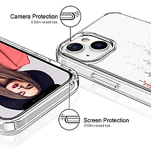 ICEDIO for iPhone 14 Case with Screen Protector - Clear with Fashionable Trendy Patterns-Designed for Girls and Women - Slim Fit Cover - Protective Phone Case 6.1” - Cute Trees Floral Flower