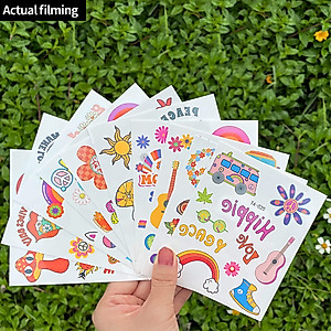 TATUWST Hippie Temporary Tattoos for man and Women Adult 70’s Groovy Hippie Love and Peace Rainbow Waterproof Face Body Waterproof Body Party Accessories,79 styles Tiny Removable Fake Tattoo stickers