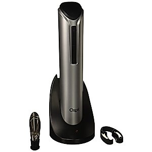 Ozeri Pro Electric Bottle Opener with Wine Pourer, Stopper, Foil Cutter, and Elegant Recharging Stand, Silver