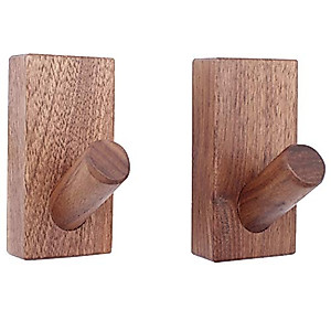 Gullor 2 PCS Natural Wooden Coat Hooks, Wall Mounted Wall Hook Rack, Decorative Craft Clothes Hooks - Black Walnut