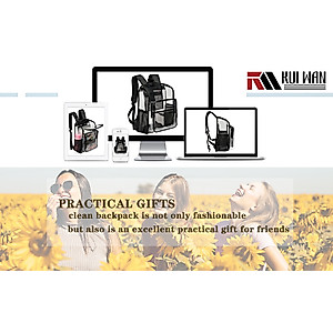 KUI WAN Clear Backpacks for School Large Clear Bookbag with Multi-Pockets PVC Transparent Backpack for College,Clear Black