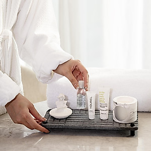 Fast Drying Stone Sink Caddy, Instant Dry Organizer Rack, Diatomaceous Earth Soap Stand Tray for Kitchen Sink, Water Absorbing Stone, Sponge Holder Dispenser for Bathroom Counter, Dark Gray