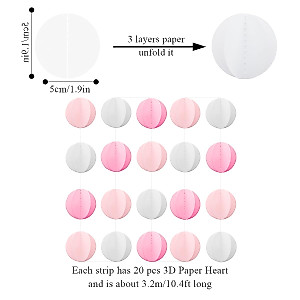 Hot Pink White Party Decorations – 4pc 3D Paper Garland Banner Streamers Birthday Decorations for Women Girl Baby Bridal Shower Decoration,Engagement,Bachelorette,Wedding Hanging Decor