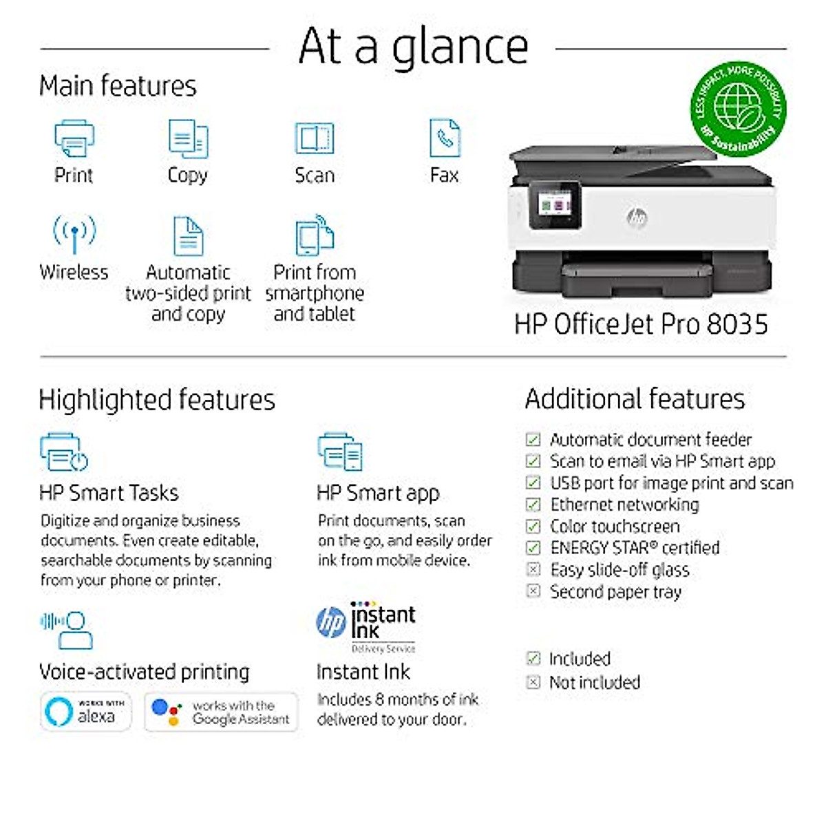 HP OfficeJet Pro 8035e Wireless Color All-in-One Printer (Basalt) with up to 12 Months Instant Ink (Renewed Premium)