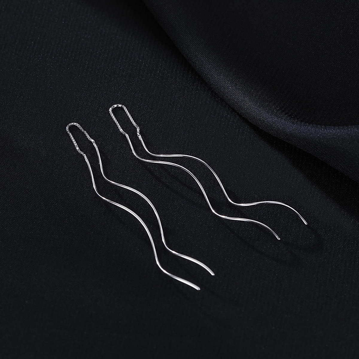 Reffeer Solid 925 Sterling Silver Double Linear Curved Tassel Earrings Threader Drop Dangle Earrings Perfect For Women