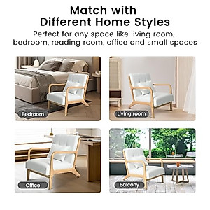 Unovivy Mid-Century Modern Accent, Upholstered Lounge Armchair with Wood Frame Thick Padded Backrest & Seat Cushion, Single Sofa Chair for Living, Bedroom, Reading Room, ‎30" Depth, Beige