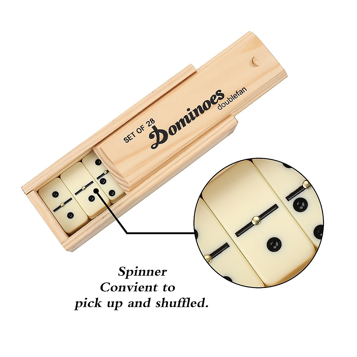 Dominoes Set for Adults, Dominoes Set Double Six, Double 6 Professional Domino Tiles with Spinner in Wooden Box,28 pcs Domino Set 28 Tiles with Natural Wooden Case