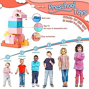Soft Building Block Sets for Kids Aged 18 months to 6 years old.Top STEM Building Blocks for preschool.Large Construction Block Toys for Toddler to Improve Imagination、Creativity、Hands-on Ability