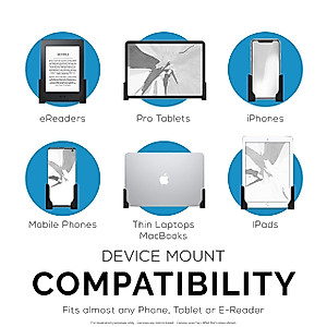 BRAINWAVZ Adhesive Laptop & Tablet Wall Mount Holder for MacBook, Surface, Notebooks, iPad, Galaxy Tab Note, eBooks, Kindle & More, Stick On Or Screw-in (Black)