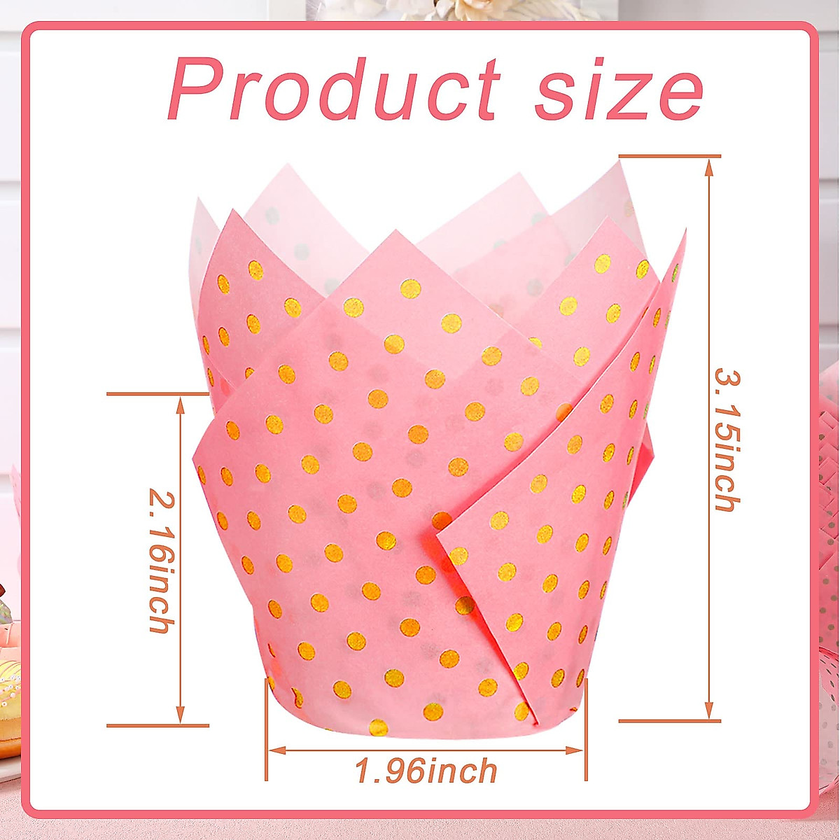 200 Pcs Gold Dot Tulip Cupcake Liners Pink Paper Baking Cups Gold Dot Pink Cupcake Liners Mini Baby Shower Cupcake Liners Greaseproof Tulip Muffin Liners for Wedding Birthday Candy Jelly Party Supply