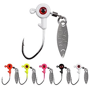 10Piece Fishing Jig Head with Willow Blade 3D Eyes Fishing Jigs Spoon Weighted Head Spin Jig Hook Lure Kit for Panfish Crappie