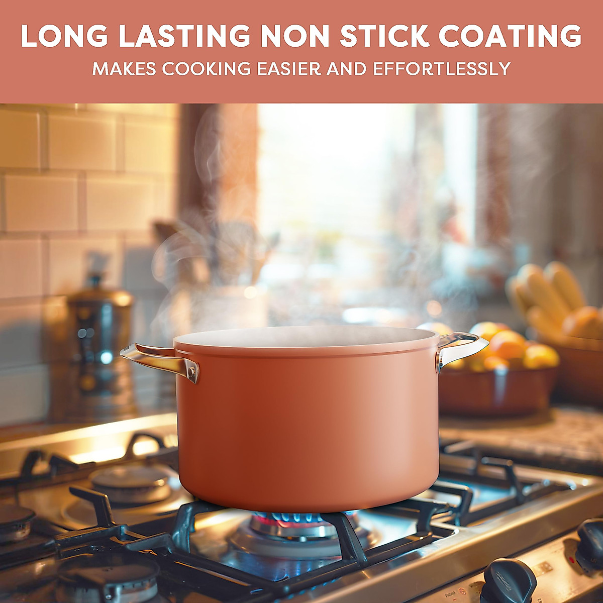 CIARRA Nonstick Dutch Oven with Lid, 6.2 QT Ceramic Dutch Oven with Dual Handles, Non Toxic, PTFE & PFOA Free, Oven Safe & Compatible with All Stovetops, Orange