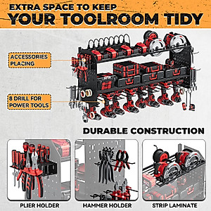 WIWIDRM Upgrade Power Tool Organizer Wall Mount with Charging Station,Tool Holder and Storage Rack for Garage Organization,Heavy Duty Metal Tool Organizer with Drill Holder/Plier Holder/Hammer Holder