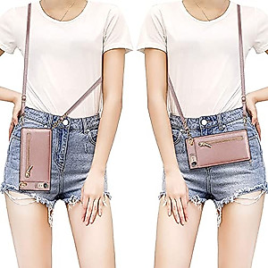 KIHUWEY iPhone SE 2020 iPhone 8 iPhone 7 Crossbody Wallet Case with 4 Card Slots,Wrist Strap Protective Kickstand Shoulder Cross Body Zipper Pocket Cover Case 4.7 Inch Rose Gold