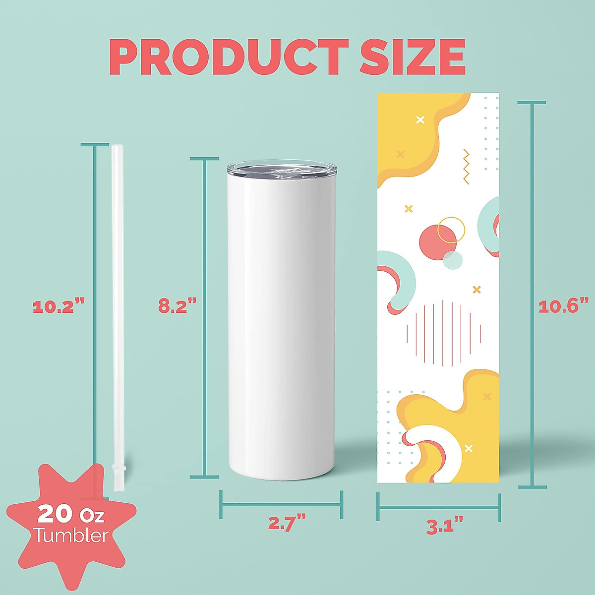Sublimation Tumblers 20 Oz Skinny Tumbler, Straight Skinny tumblers for sublimation, 4 Pack Stainless Steel Sublimation Blank Tumblers, Individual Gift Boxes, Lids, Straws and Shrink Wraps
