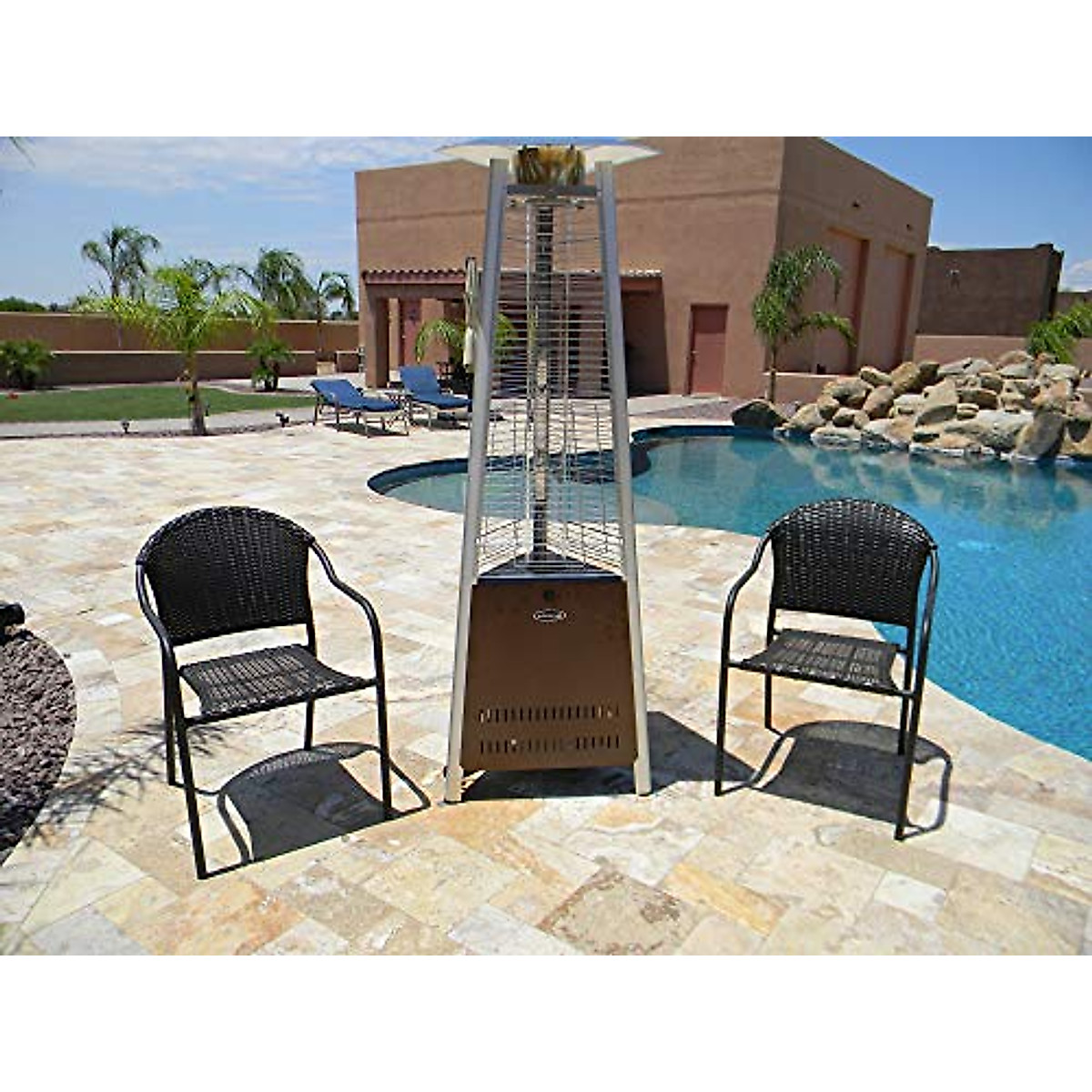 Hiland HLDS01-MGTHG Quartz Glass Tube Patio Heater w/Wheels, 40,000 BTU, Pyramid, Hammered Bronze