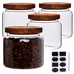 Datttcc Glass Canister set, Large Glass Jars with Airtight Lid Set of 3,Glass Food Containers Wooden Lids for Kitchen Pantry for Flour,Noodle,Egg,Coffee,Tea(1L/2L/3L)
