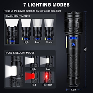 Kmivo Rechargeable LED Flashlights High Lumens 2 Pack, 900000 Lumen Super Bright Flashlight with USB Cable, 7 Modes Powerful Flashlight Waterproof Flash Light for Home Emergencies Camping