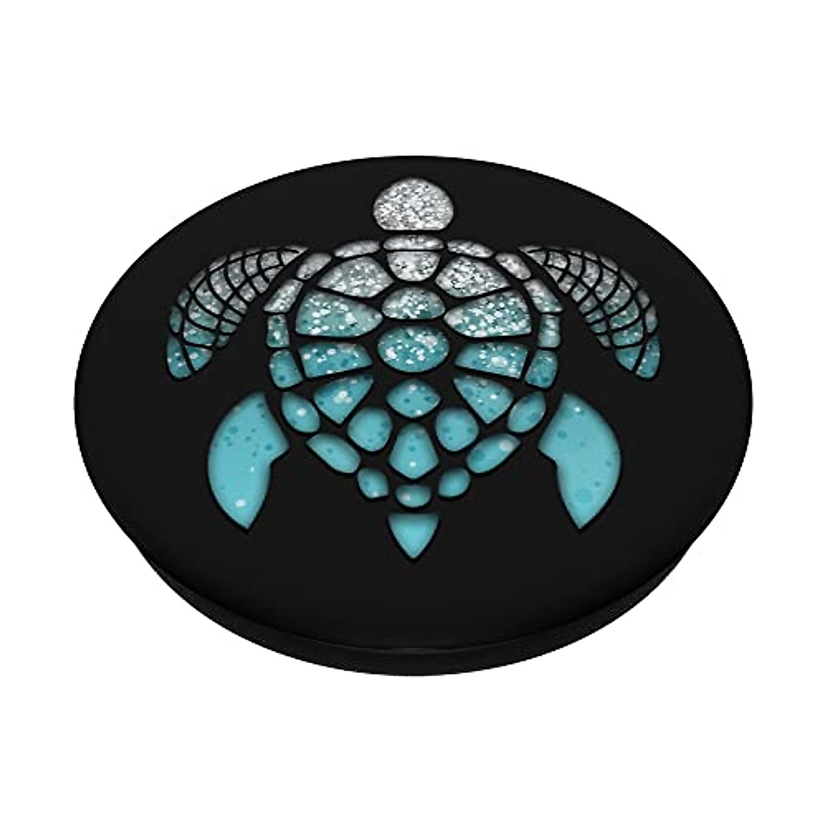 Silver Light Blue Turtle Phone Grip on a Black Pattern PopSockets Swappable PopGrip