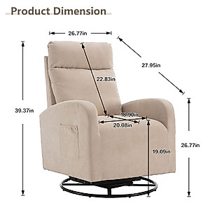 GNIXUU Rocking Chair, Swivel Gliding Nursing Chairs, Glider Rocker with Side Pocket for Nursery, Living Room, Baby Room, Bedroom, Beige Polyester Fabric