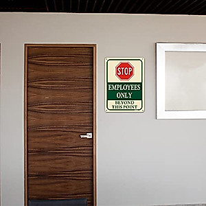 Employees Only Beyond This Point Signs 10"x7" Stop Do Not Enter Signs Restricted Area Signs Metal Reflective Rust Free Aluminum UV Protected Waterproof Easy Mounting Outdoor Use 2 Pack