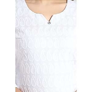 QUEEN SHIELD Women's Chikan-Kari Long Knee Length Kurti(White)(3XL)(46White9999)