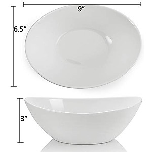 Lawei 4 Pack Porcelain Serving Bowls, 36 Oz Oval Ceramic Mixing Bowls, 9" Large Serving Dishes for Salads, Spaghetti, Dessert, Veggie, Potatoes and Fruits, Side Dishes, Microwave & Dishwasher Safe