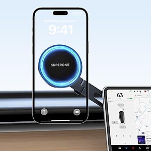 SUPERONE Tesla Phone Mount, Compatible with MagSafe Car Mount for Model 3 & Model Y, [Super Strong Magnet] 360° Rotation for iPhone 15 14 13 Pro/Max MagSafe Case & All Phones, Black