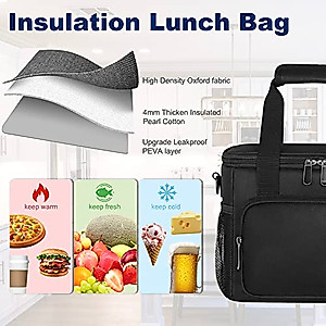 Deosk Lunch Box for Men/Women,Insulated Lunch Bag Cooler Bag,Leak-Proof Large Beach Cooler Adult Lunch Box for Work/Picnic/Travel(M-black)