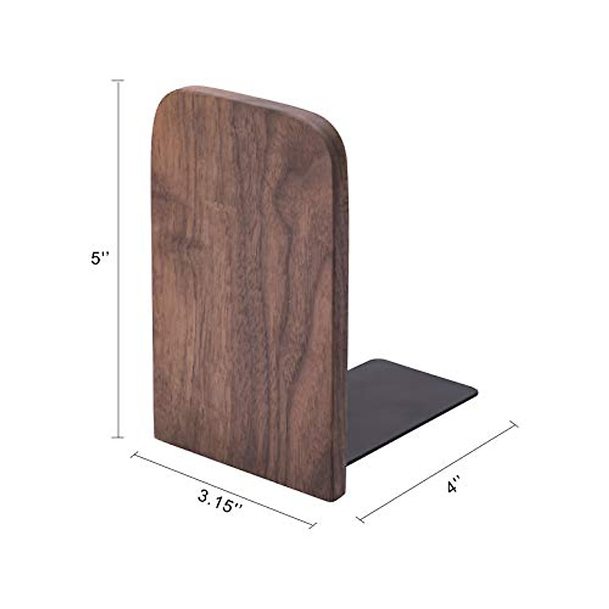 Vintage Wooden Bookends with Metal Base 2 Pcs Heavy Duty Black Walnut Book Stand with Anti-Skid Dots for Office Desktop or Shelves
