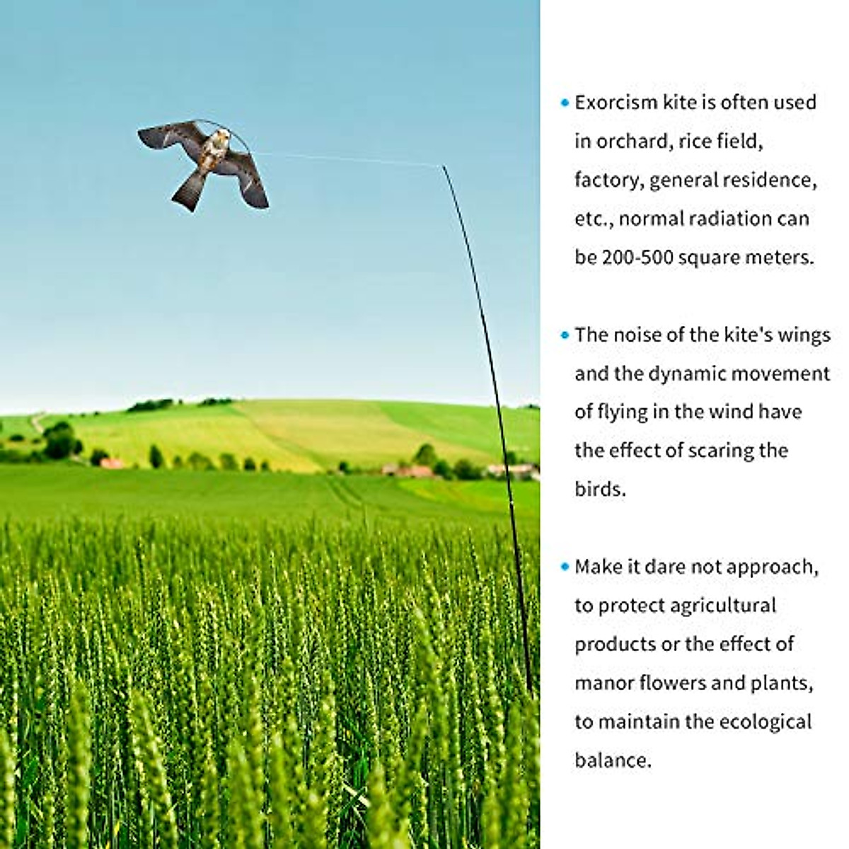 eyijklzo Bird Scaring Flying Kite Deterrent Crops Defenders Farm Protector Bird Fake Hawk Flying Eagle Kite Anti Birds Repellent Control Kit to Scare Birds Away with 4m Telescopic Pole