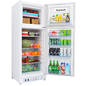 SMETA Propane Refrigerator with Freezer 13.4 cuft Gas Fridge 110v/LPG Dual Ways Top Freezer Top Mount Full Size for Kitchen Garage RV Off-Grid