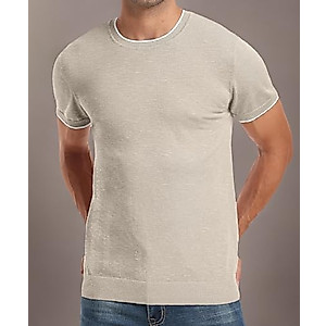 Sailwind Mens Linen Knit T-Shirt Short Sleeve Crew Neck Contrast Trim Tee Shirt
