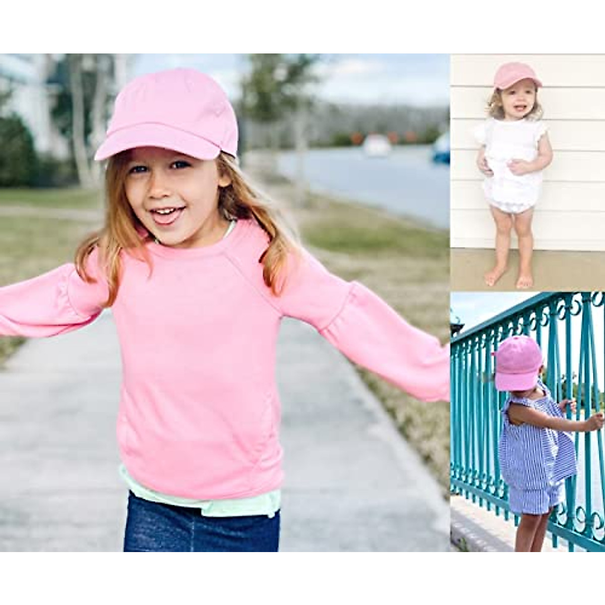 Wahsed-Cotton Baseball-Hats Toddler Baby-Boys-Girls - Sun Protection Infant Child Hats Fit for 2-8Years (Grey + Pink 2Pieces, 52cm Fit for 2-8 Years)