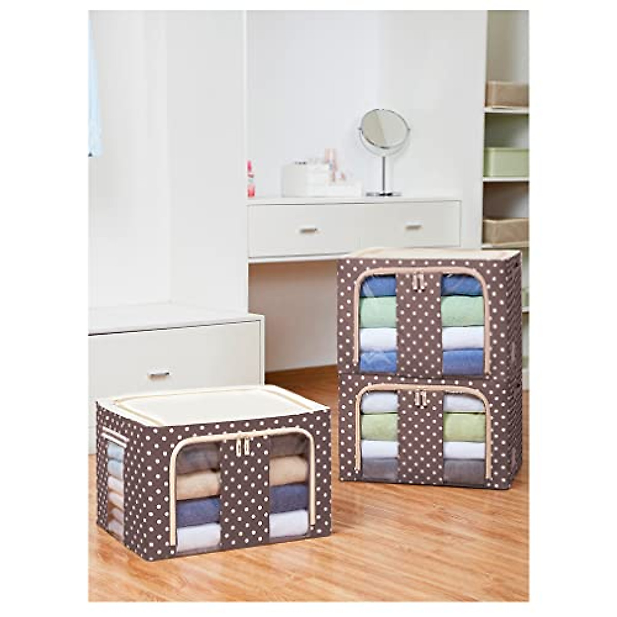 WEIJZ Storage Box for Clothes 66L Folding Storage Box for Oxford Containers Set Cloth 3-pack Stackable Clothing Organizer Clothes Storage Bins, Transparent, GZYF-WX1-53257