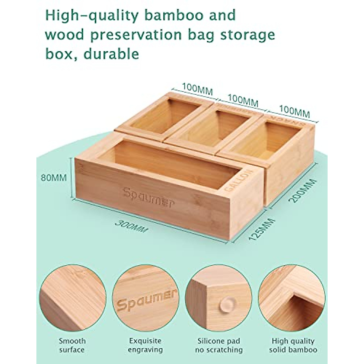 Ziplock Bag Storage Organizer for Kitchen Drawer, Premium Moso Bamboo Food Storage Bag Holders Compatible with Gallon, Quart, Sandwich and Snack Variety Size Bag, Ziploc, Solimo, Glad, Hefty (4 Piece Set) (S2)