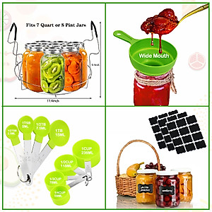 Canning Supplies Starter Kit Stainless Steel Canner Tools Set with Canning Rack, Jar Lifter Tongs, Funnel, Labels, Jar Wrench for Canning Pot Accessories (Light Green with Rack)