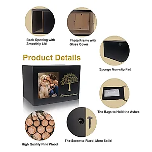 Amvnotia Pet Memorial Urns for Dogs or Cats Ashes, Large Wooden Dog Cremation Urns with Personalized Photo Frame, Dog Urn Keepsake Box with Ashes Bags, Loss Pet Remembrance Gift, Waterproof Face