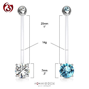 Forbidden Body Jewelry 14G 1" Pregnancy Bioflex Adjustable & Flexible Double Jeweled CZ Maternity Belly Ring, Clear/Aqua (2pc)