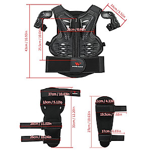 WOSAWE Kids Dirt Bike Chest Protector Skating Knee Elbow Pads Youth ATV Spine Protective Gear Kit, Red