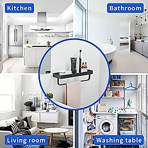 dancrul Bathroom Shelf, Glass Bathroom Shelves Wall Mounted, Rectangular Floating Shelves, Shelves for Wall Decor, Bathroom Organizer, Matte Black Set