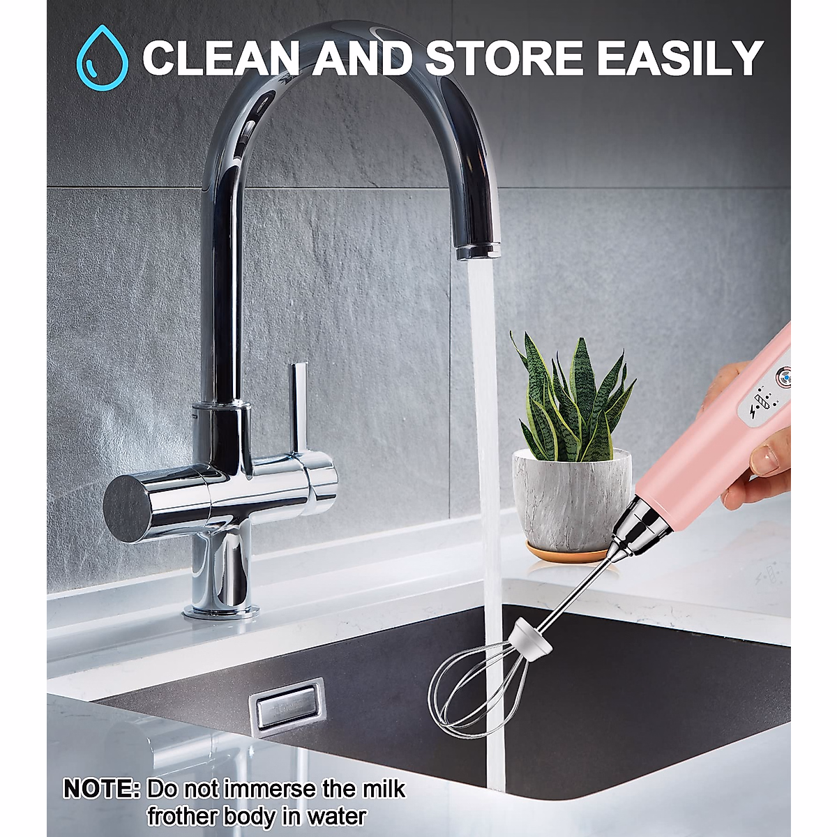 Nahida Handheld Milk Frother for Coffee, Rechargeable Electric Whisk with 3 Heads 3 Speeds Drink Mixer Foam Maker For Latte, Cappuccino, Hot Chocolate, Egg - Pink