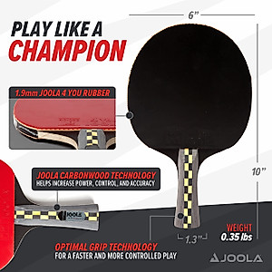 JOOLA Carbon Pro Professional Ping Pong Paddle - Racket with Carbonwood Technology & Red/Black JOOLA 4 You Rubber - Table Tennis Racket Designed for Speed