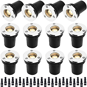 EAGLOD Low Voltage Landscape Lights with Connectors 1W LED Well Lights,12V-24V In-Ground Lights IP67 Waterproof 3000K Soft Warm White 100 Lumen for Landscape Up Lighting Garden Plant,Driveway(12Pack)